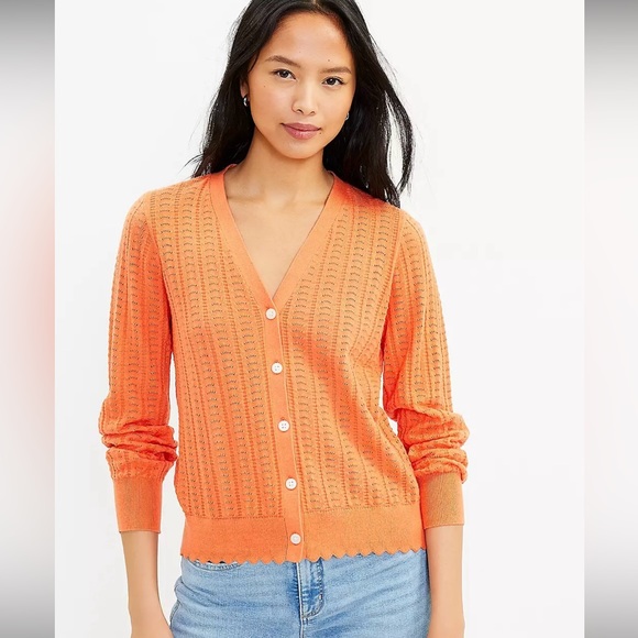 LOFT | Sweaters | Nwt Loft Scalloped Pointelle Vneck Cardigan Size Large | Poshmark